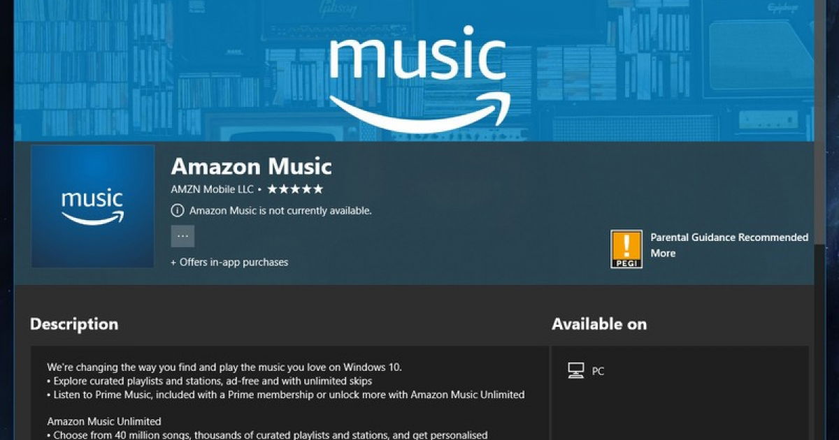 Amazon Music. Aplicação está pronta para integrar o Windows 10 da ...